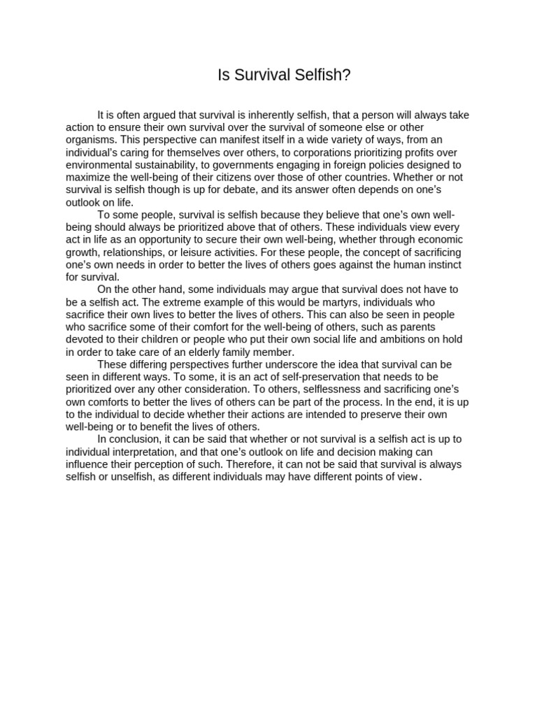 Is Survival Selfish? Perspectives Explored | PDF