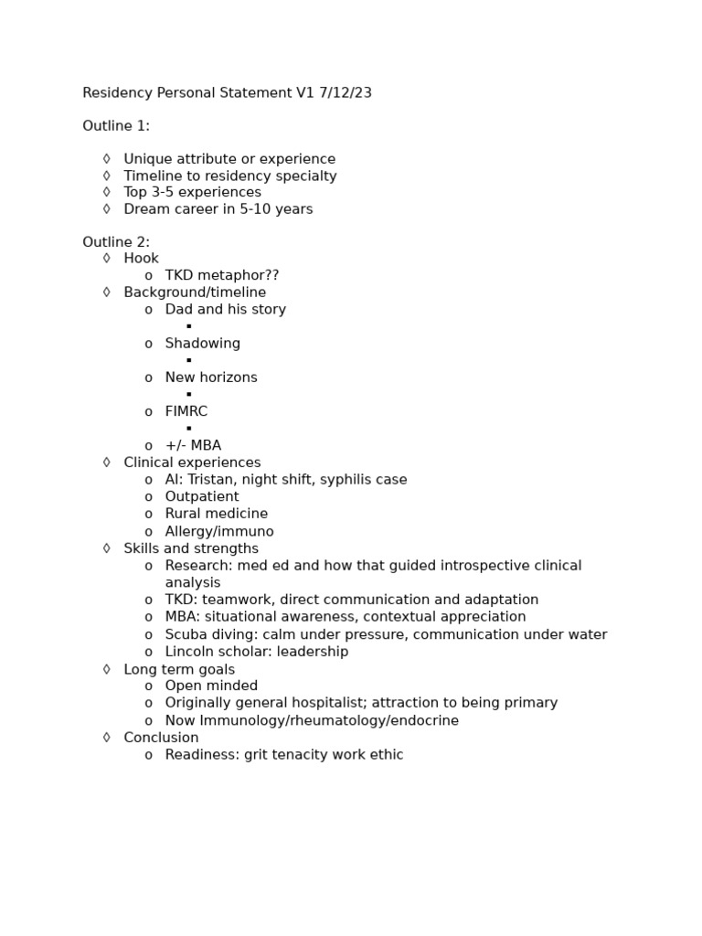Residency Personal Statement V1 7 | PDF | Medical Education | Hospital