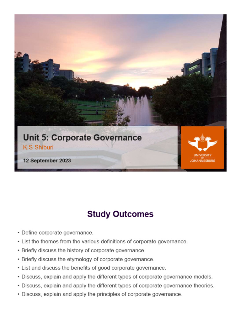Unit 5 Slides | PDF | Corporate Governance | Governance
