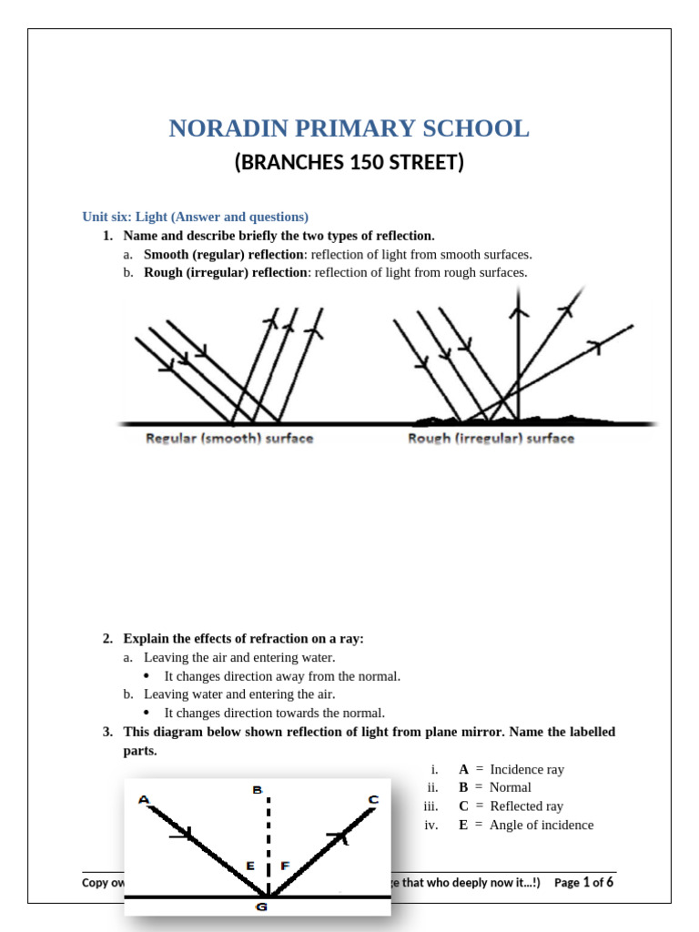 Question and Answer Grade 7 | PDF | Reflection (Physics) | Force