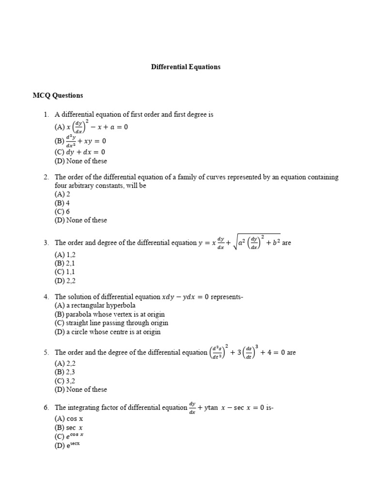 9.Differential Equations (1) | PDF | Derivative | Equations