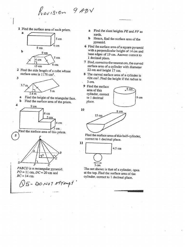 Year 9MA Revision Surface Area and Volume (2) Part 3 | PDF