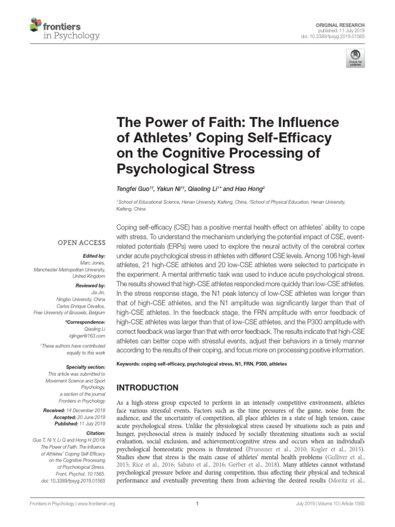 The Power of Faith The Influence of Athletes Coping Self Efficacy On ...