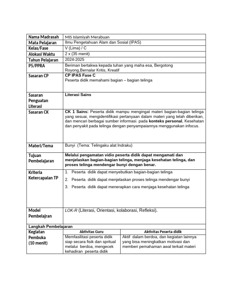 Modul Ajar Ipas Mendengar Karena Bunyi | PDF