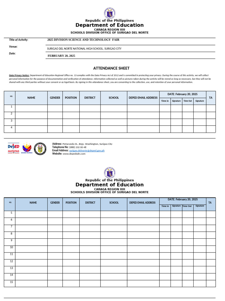 Attendance Sheets - DSTF 2025 | PDF | Information Governance | Information Privacy
