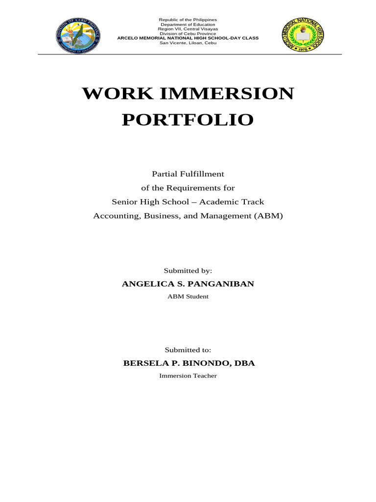Cover Page ABM Work Immersion | PDF