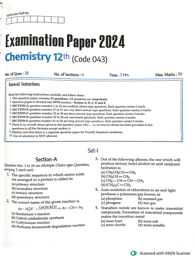 Chemistry 2024 Paper | PDF