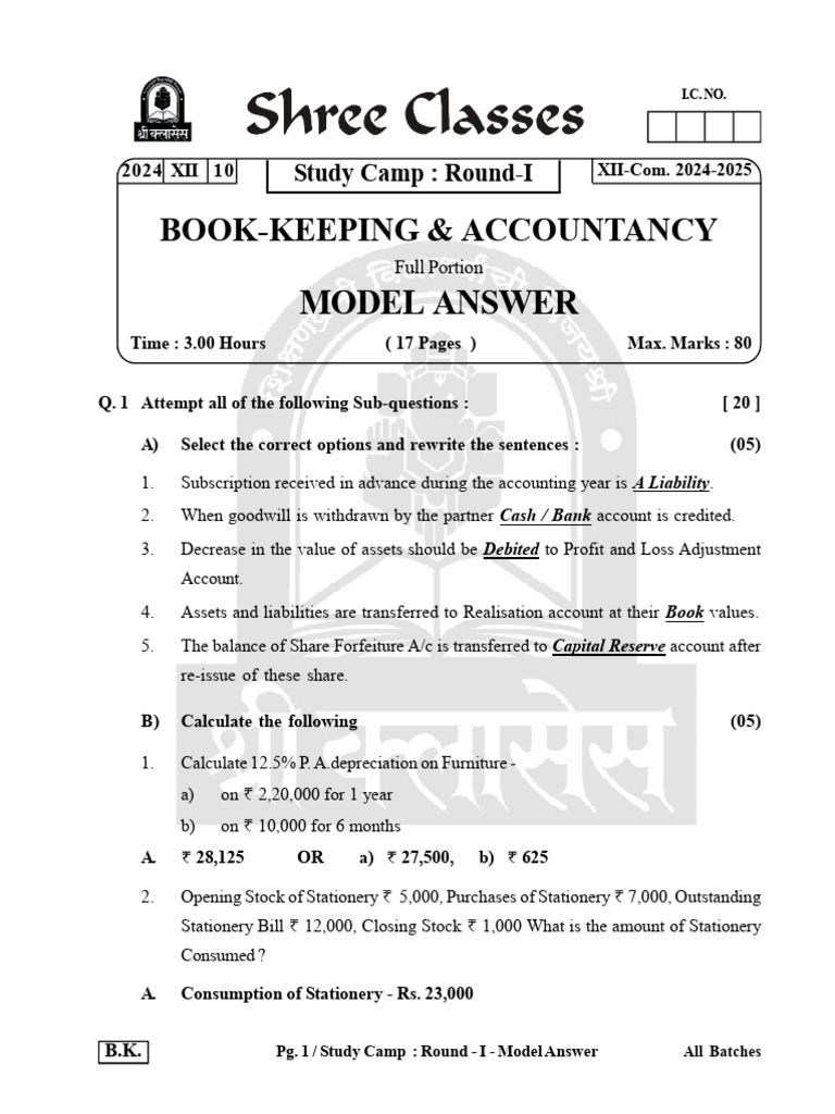 Bookkeeping & Accountancy Model Answers | PDF | Liability (Financial ...