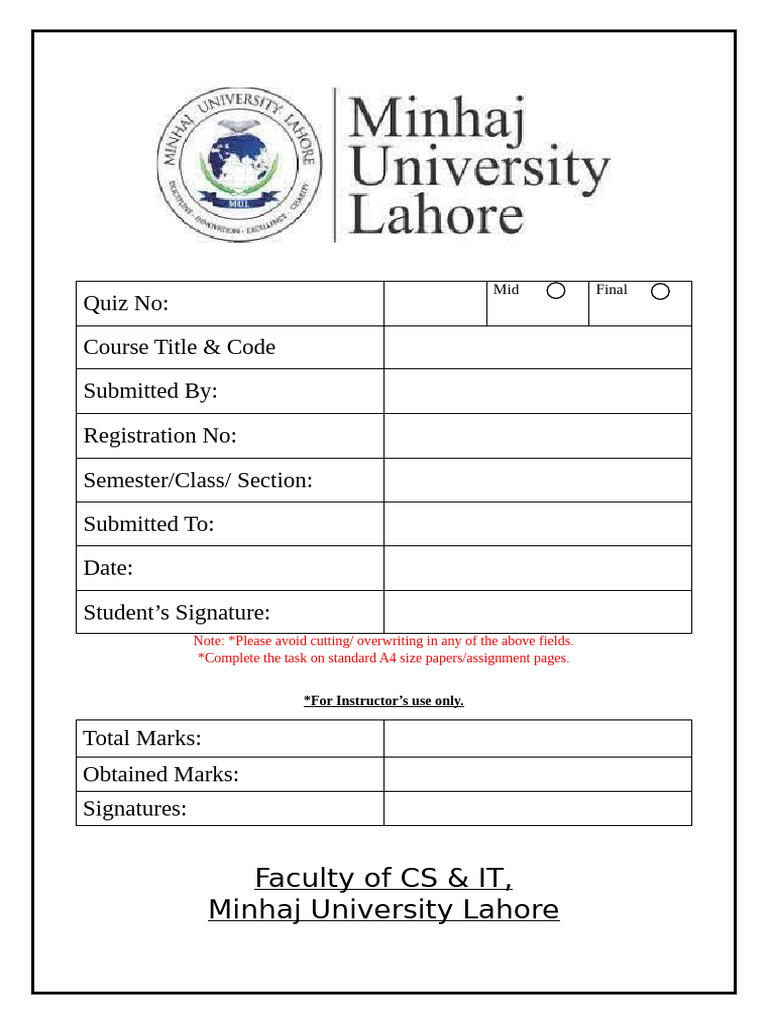 Course Assignment Submission Form | PDF