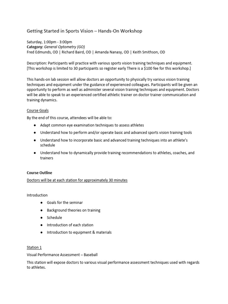 Sports Vision Training Workshop | PDF | Visual Perception | Behavioural ...