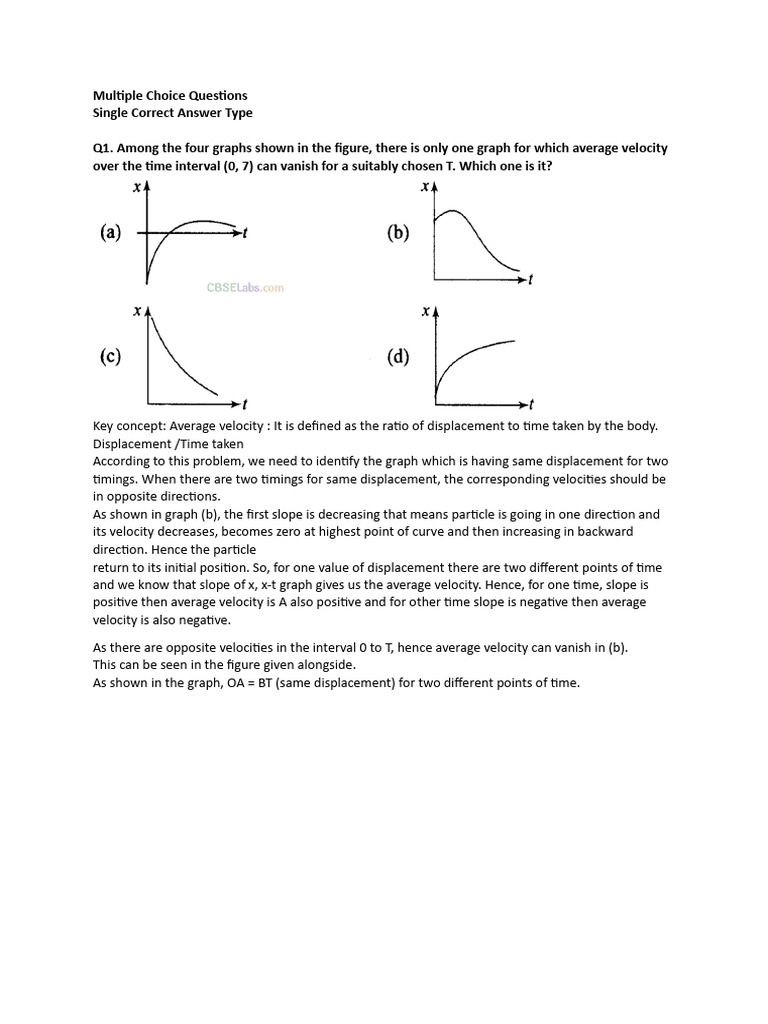 MCQs on Motion and Velocity Concepts | PDF | Acceleration | Velocity