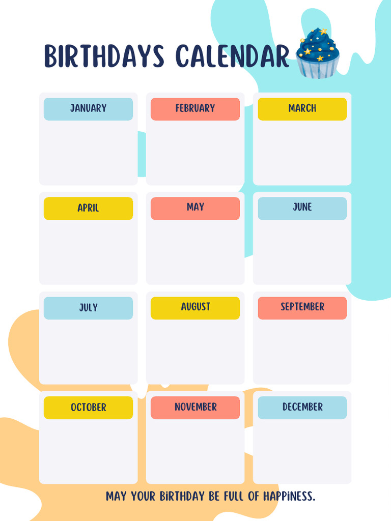 Class Birthdays Planner in Pastel Color Cute Style | PDF