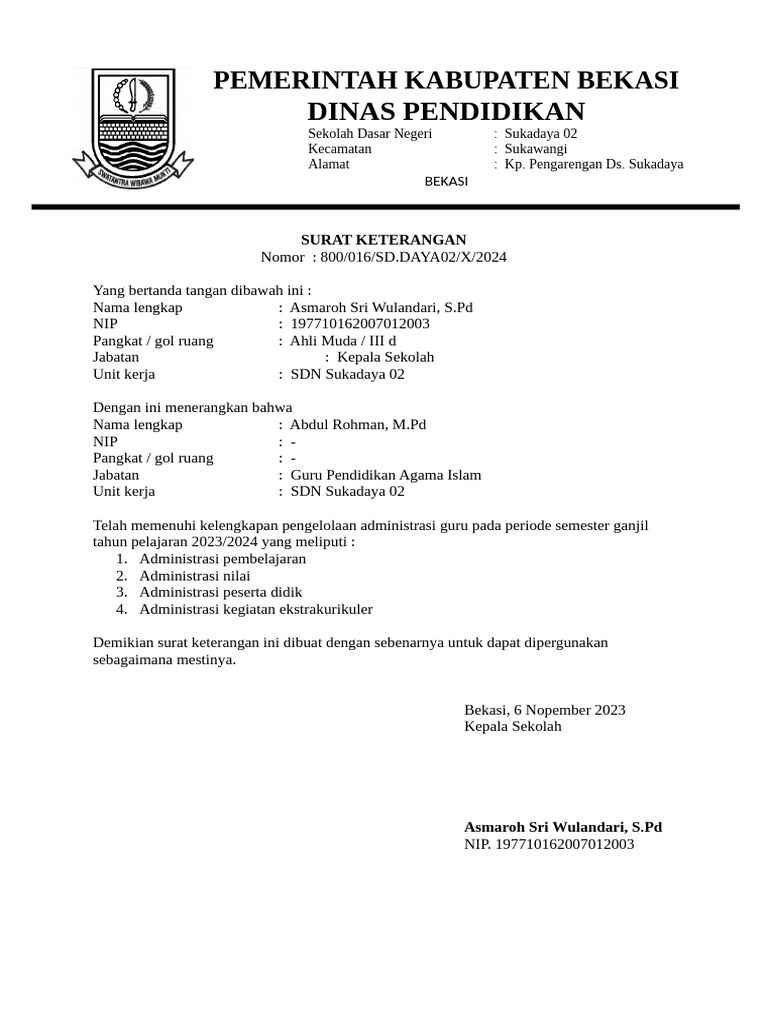 Surat Keterangan Manajerial | PDF