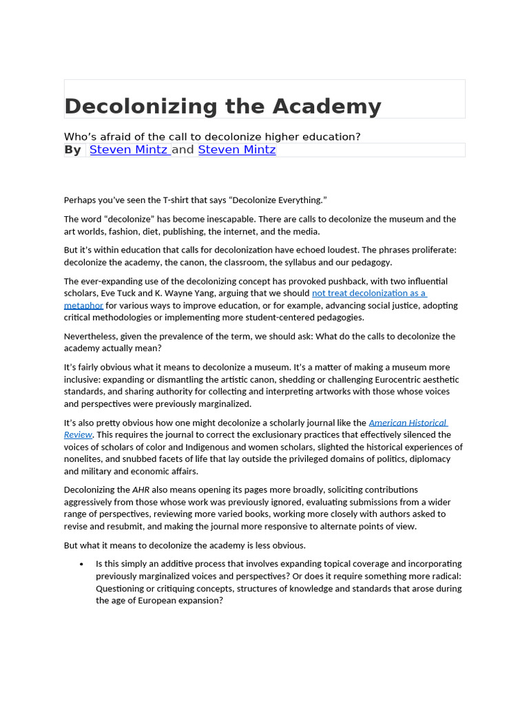 Decolonizing The Academy | PDF | Pedagogy | Knowledge