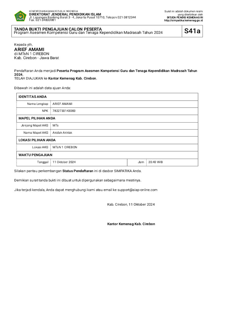 01.kartu Daftar AKG 2024 Tahap | PDF