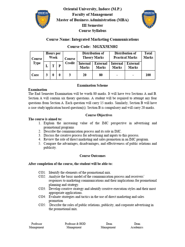 Syllabus of Marketing Specialization Subjects | PDF | Logistics | Marketing