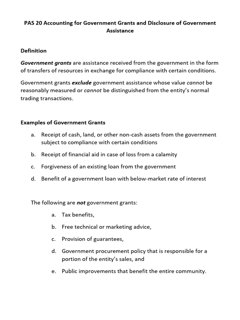 PAS 20 Accounting For Government Grants and Disclosure of Government ...