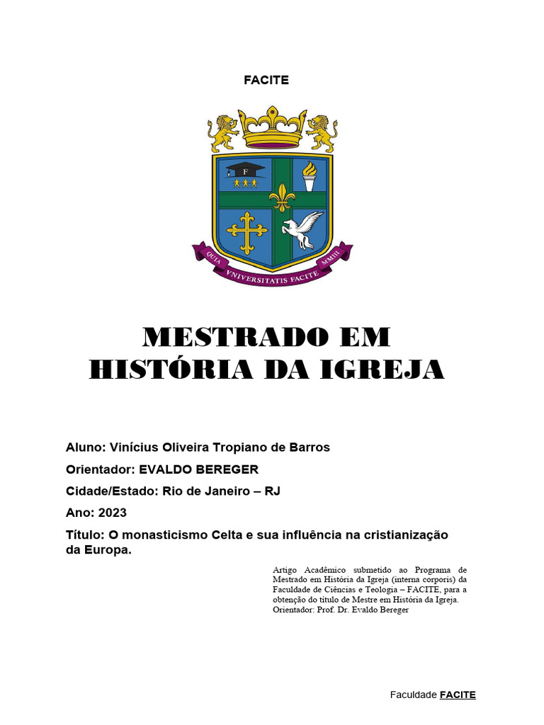 Monasticismo Celta e Cristianização Europeia | PDF | Missão cristã ...