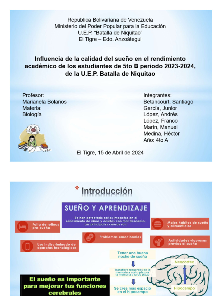Influencia Del Sueño en El Rendimiento Academico | PDF | Cognición | Aprendizaje