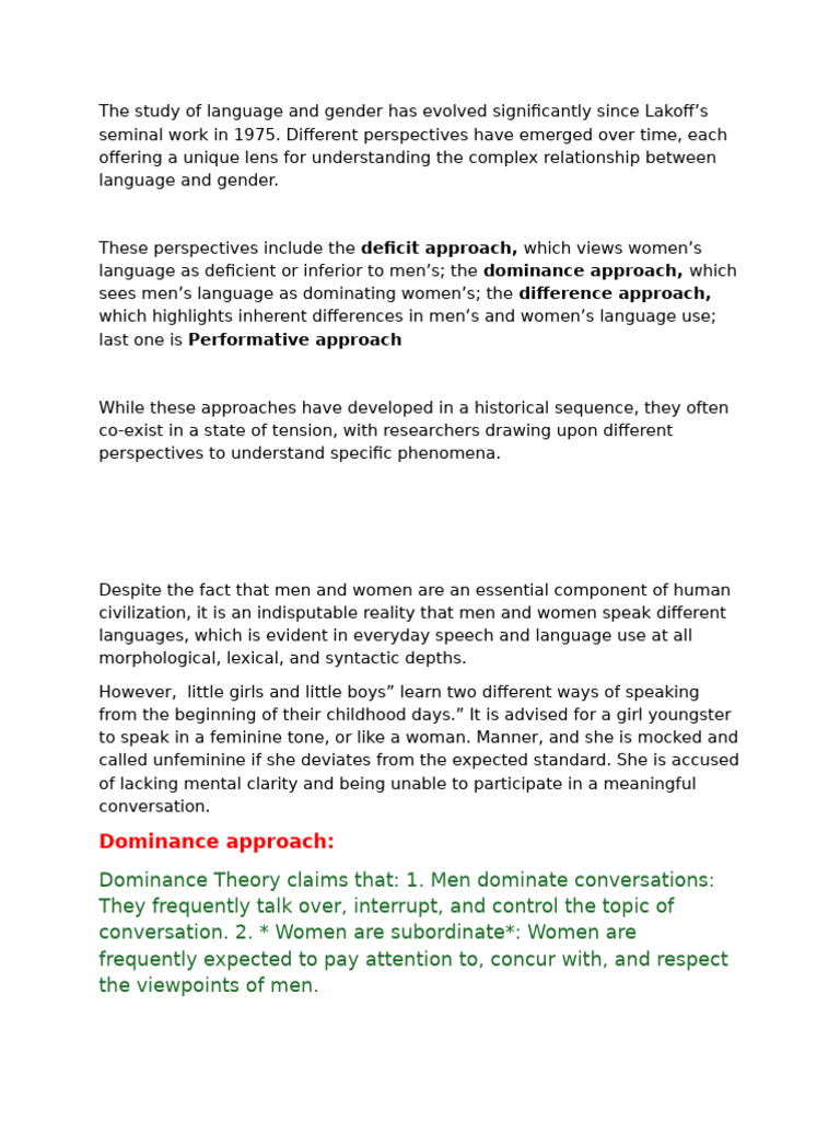 Dominance and Difference Approach | PDF | Gender | Gender Studies