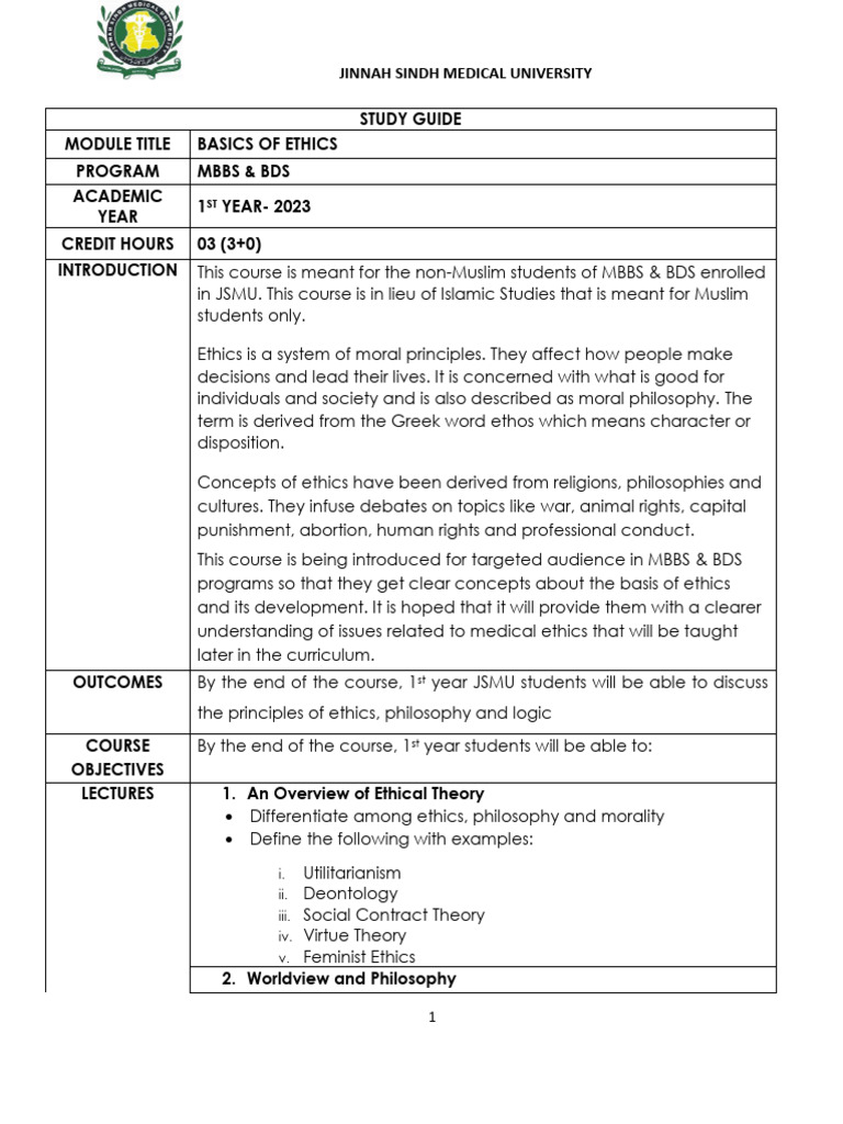 JSMU Study Guide Introduction To Ethics | PDF | Logic | Virtue Ethics