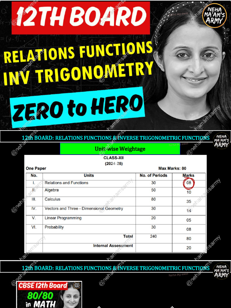 CBSE 2025_ 12th BOARD_ RELATIONS AND FUNCTIONS & INVERSE TRIGONOMETRIC FUNCTIONS | PDF ...