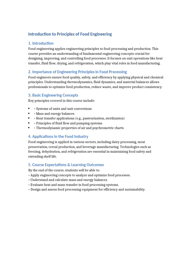 Introduction Lecture Food Engineering | PDF
