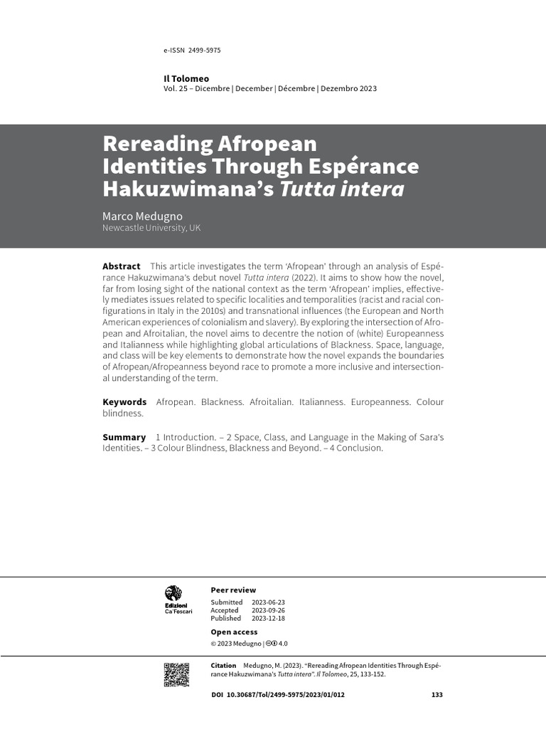 Rereading Afropean Identities Through Esperance Ha | PDF | Racism ...