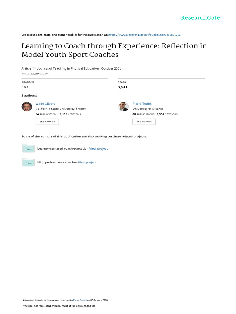 Learning to Coach through Experience Reflection in Model Youth Sport ...