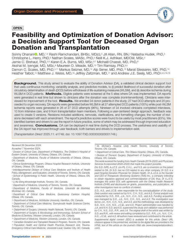 Feasibility and Optimization of Donation Advisor .10 | PDF | Organ Transplantation | Blood Pressure