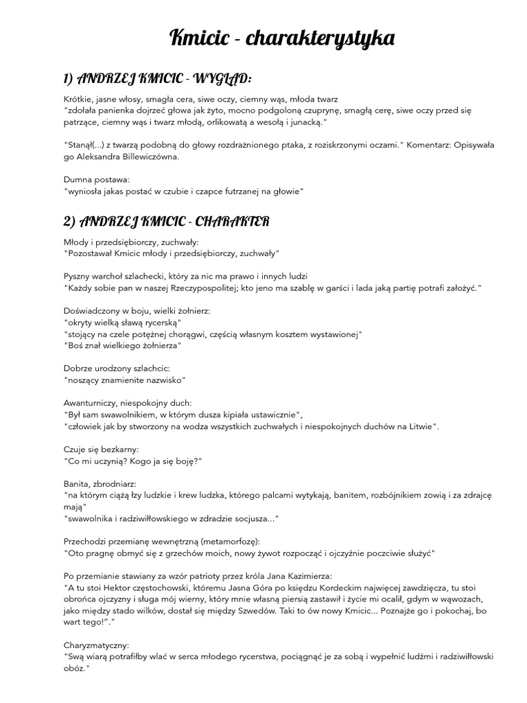 Kmicic - Charakterystyka | PDF