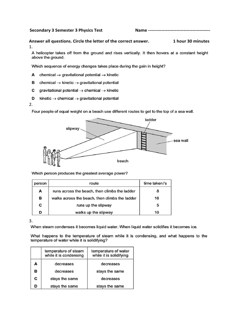 Secondary 3 Physics Test Paper | PDF