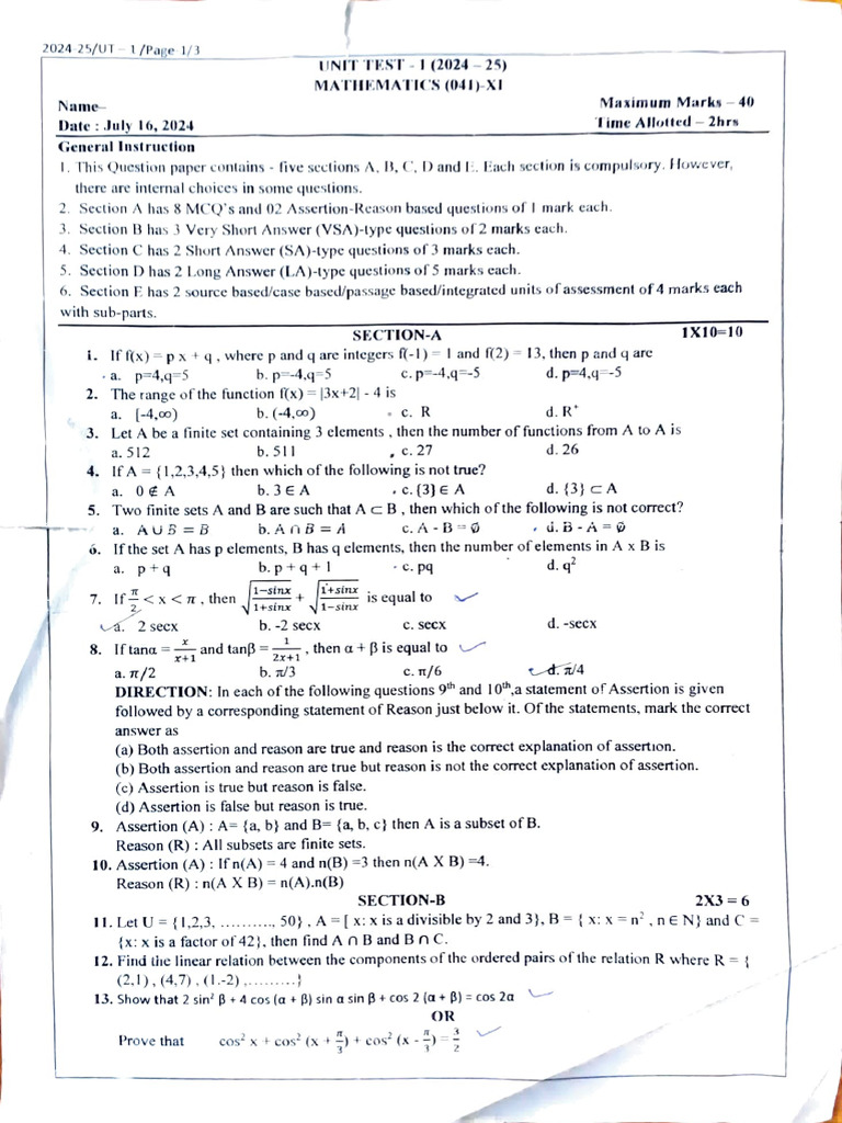Ut1 Paper Maths Pdf Mathematics