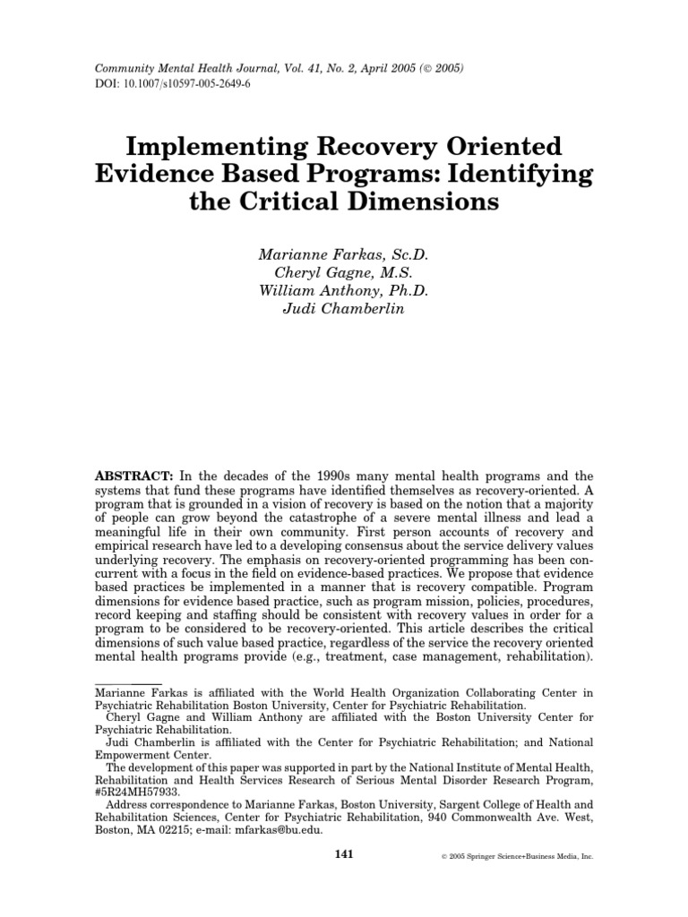 Implementing Recovery-Oriented Evidence-Based Programs: Identifying the ...