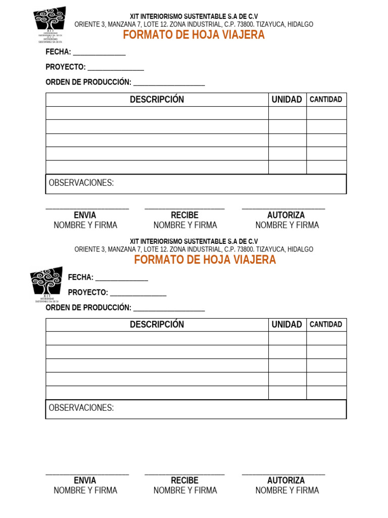 Formato Hoja Viajera | PDF