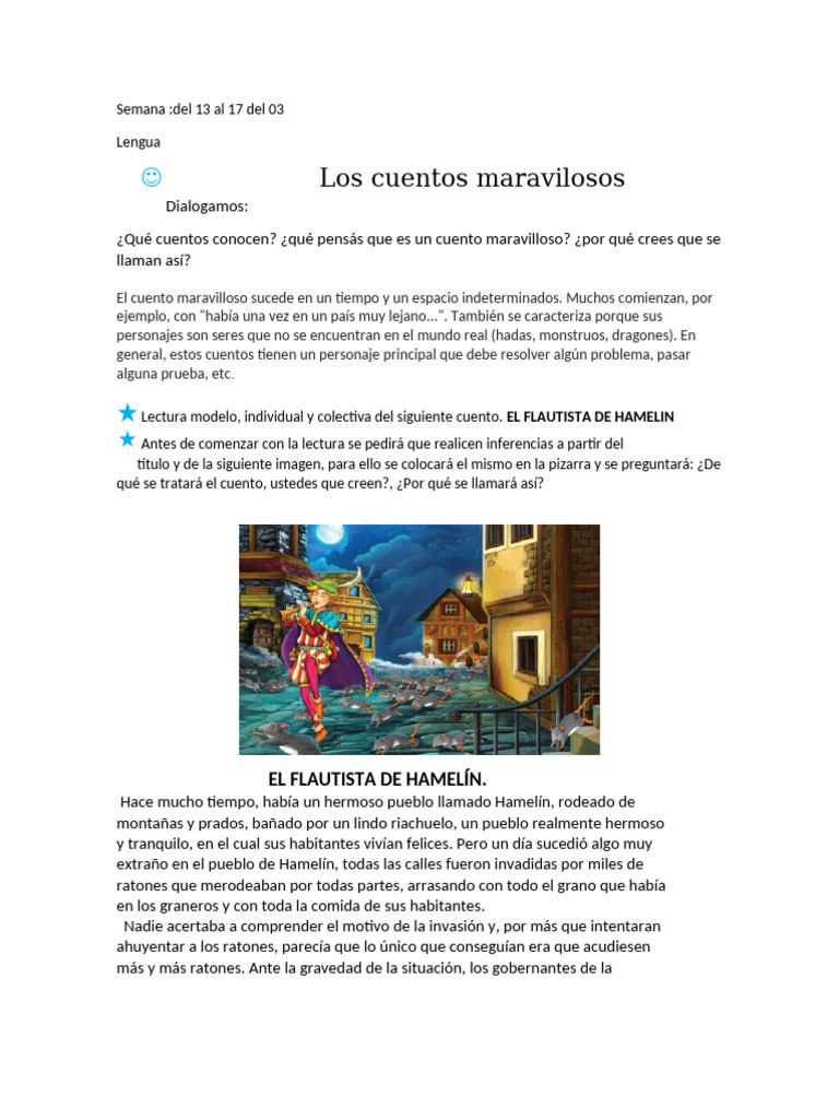 El Flautista de Hamelín: Resumen y Lecciones | PDF | Narración