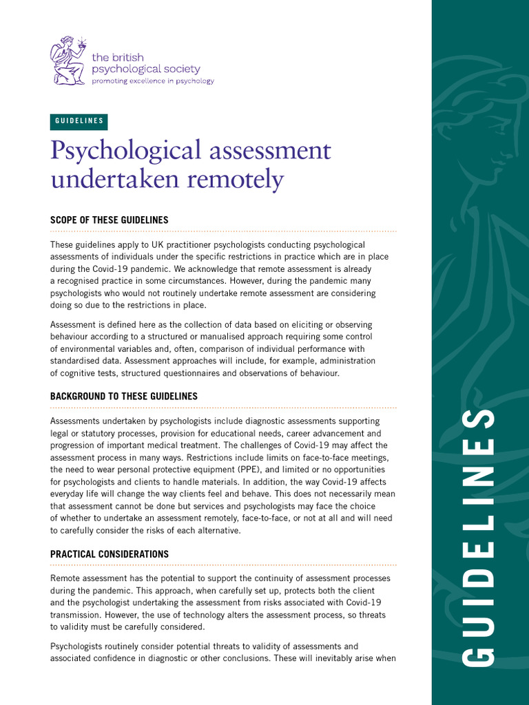 Psychological Assessment Undertaken Remotely Guidelines BPS The British ...