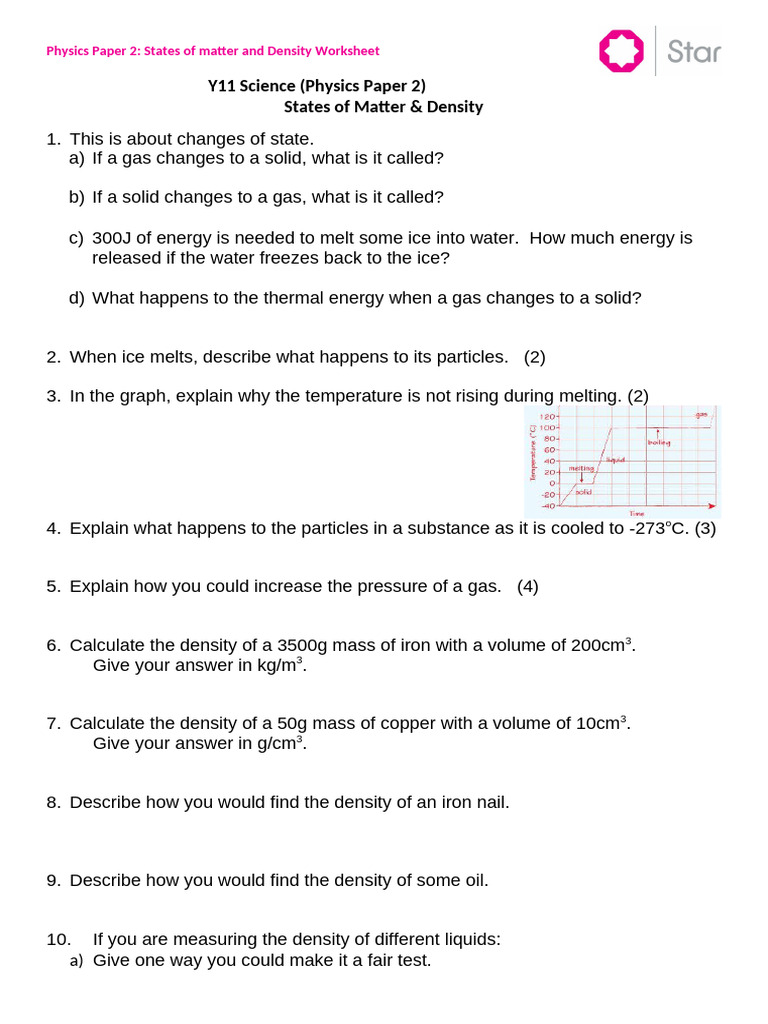 STATES OF MATTER & DENSITY FINAL WORKSHEET (JUNE 2023) - Answers | PDF ...
