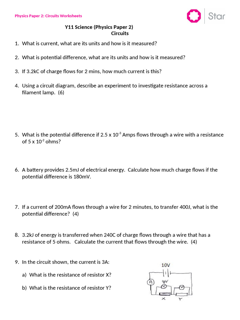 CIRCUITS FINAL WORKSHEETS (JUNE 2023) - Answers | PDF | Voltage | Fuse ...