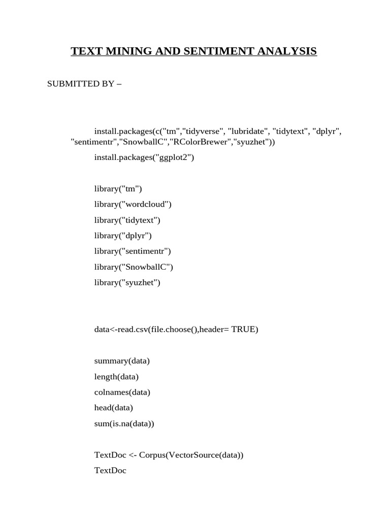 Text Mining and Sentiment Assignment | PDF
