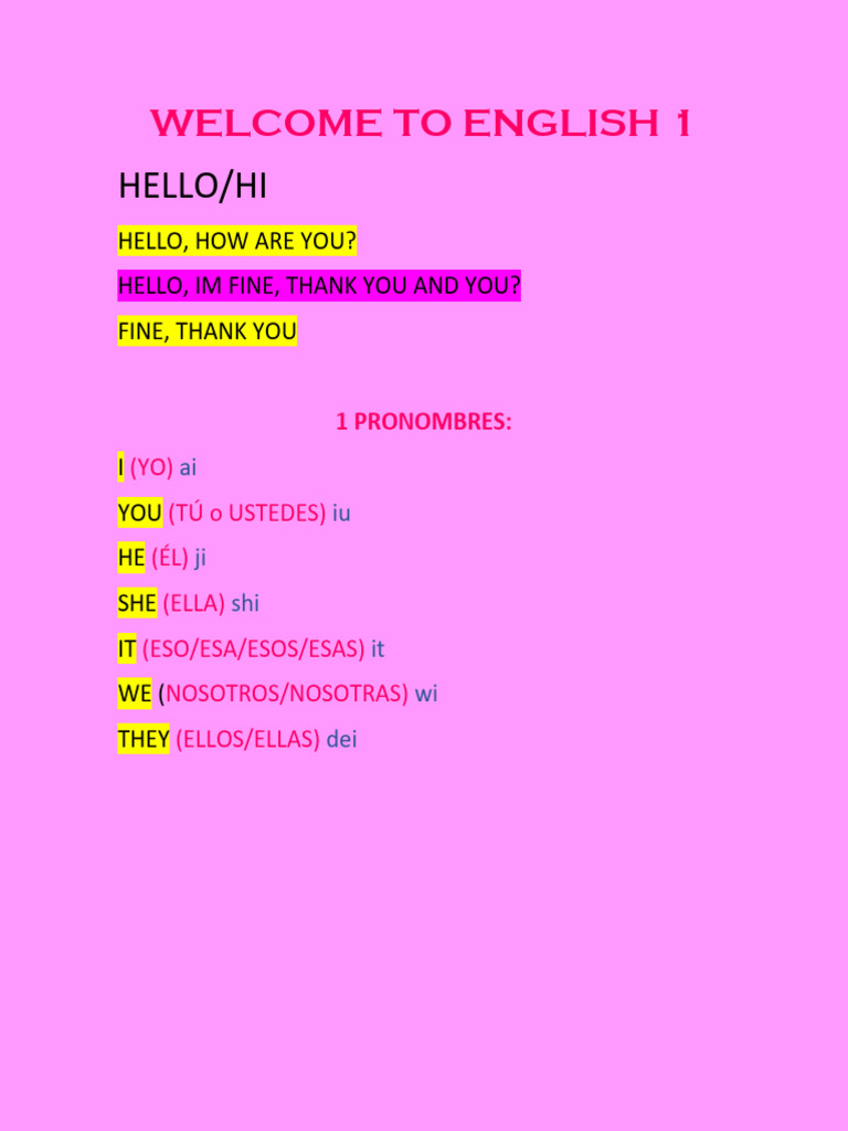 Welcome To English 1 | PDF
