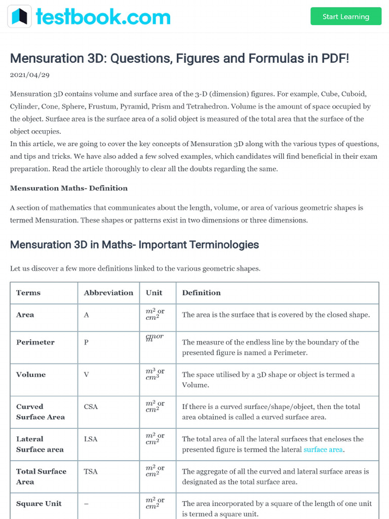 Mensuration 3d 7d5415a1 | PDF