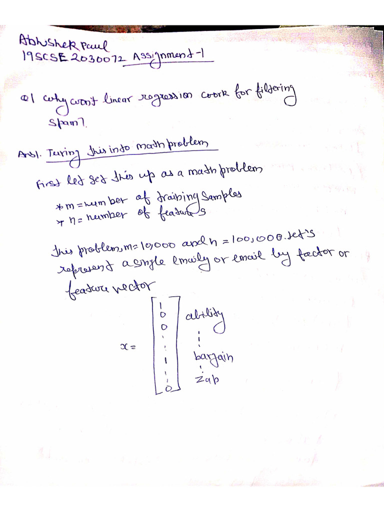 Handwritten assignment Data Science assignment 1 Abhishek Paul 19SCSE2030072 MCA Section 2 | PDF