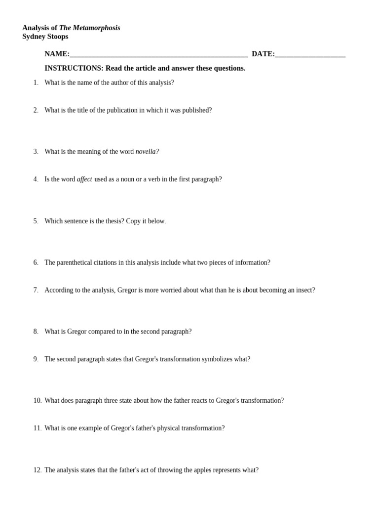 The Metamorphosis | PDF | The Metamorphosis