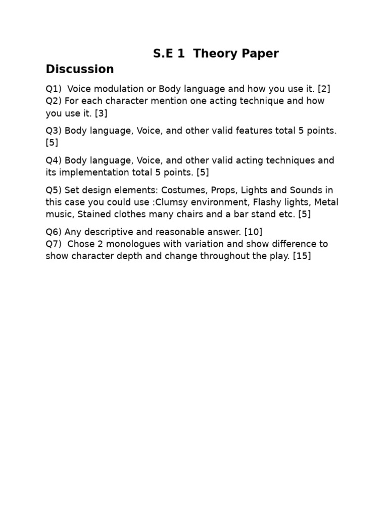 S.E 1 Theory Paper Discussion | PDF