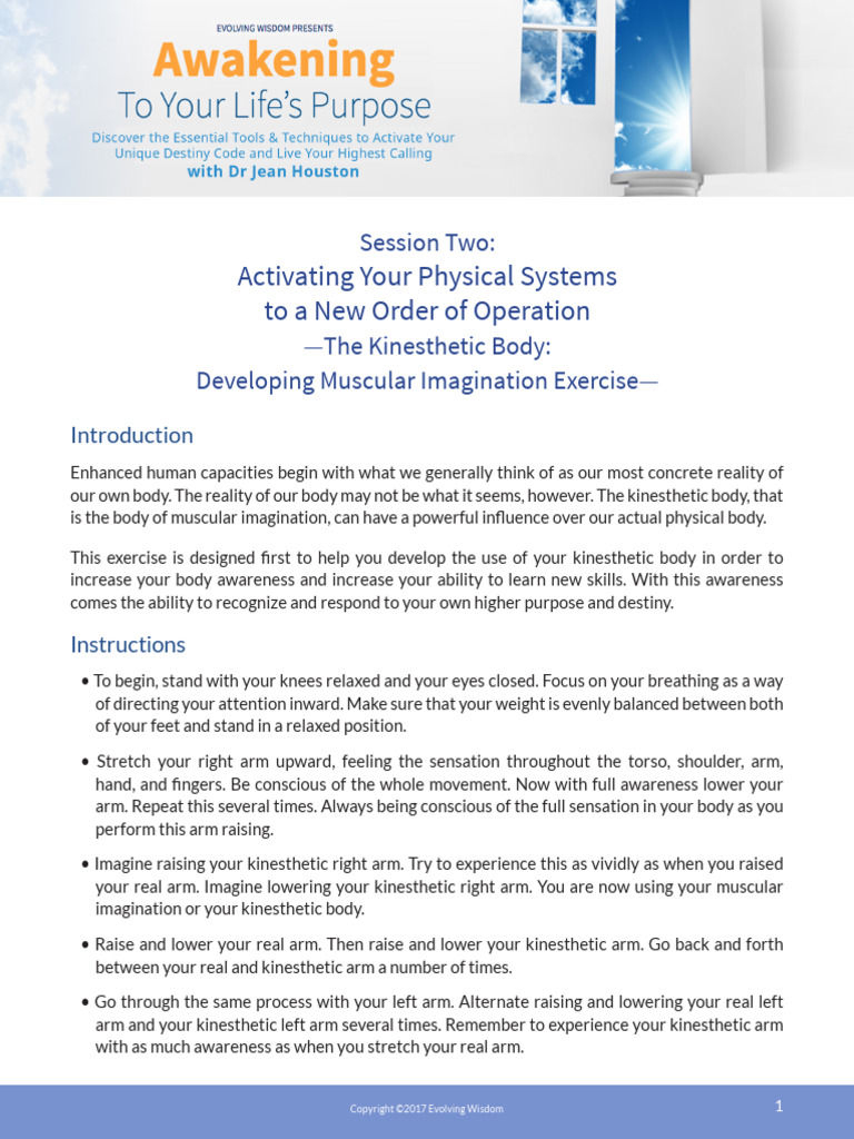 The Kinesthetic Body Exercise - Jean Houston | PDF | Awareness | Cognition