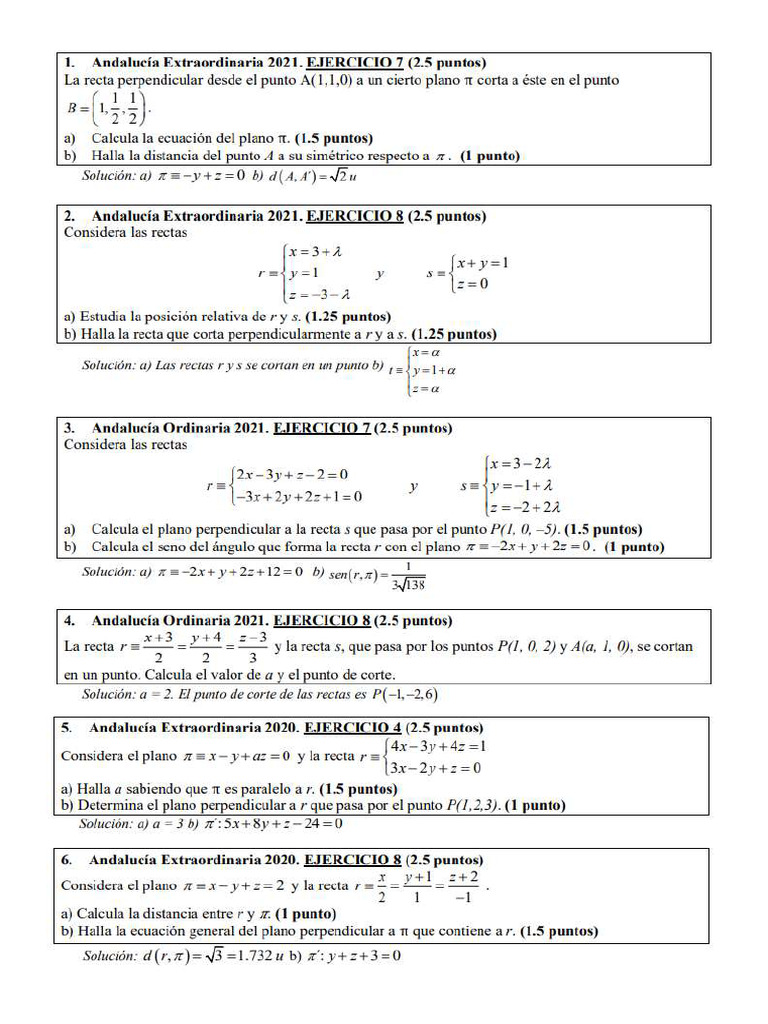 Ejercicios Geometría Selectividad 1 | PDF