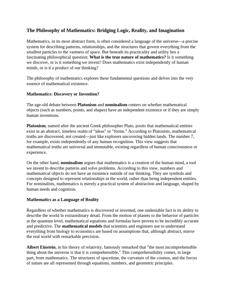 The Philosophy of Mathematics | PDF | Mathematics | Existence