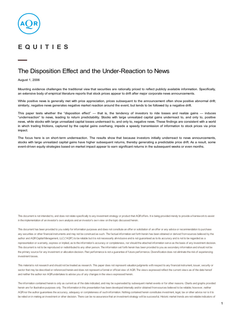 The Disposition Effect and The UnderReaction To News | PDF | Investing ...