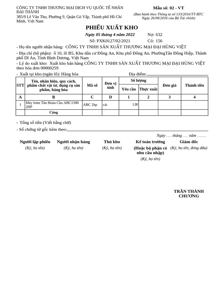 02 VT Phieu Xuat Kho | PDF